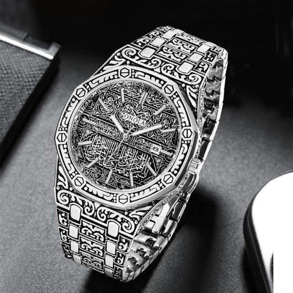 Accessories | Mens Carved Design Bling Silver Watch | Poshmark